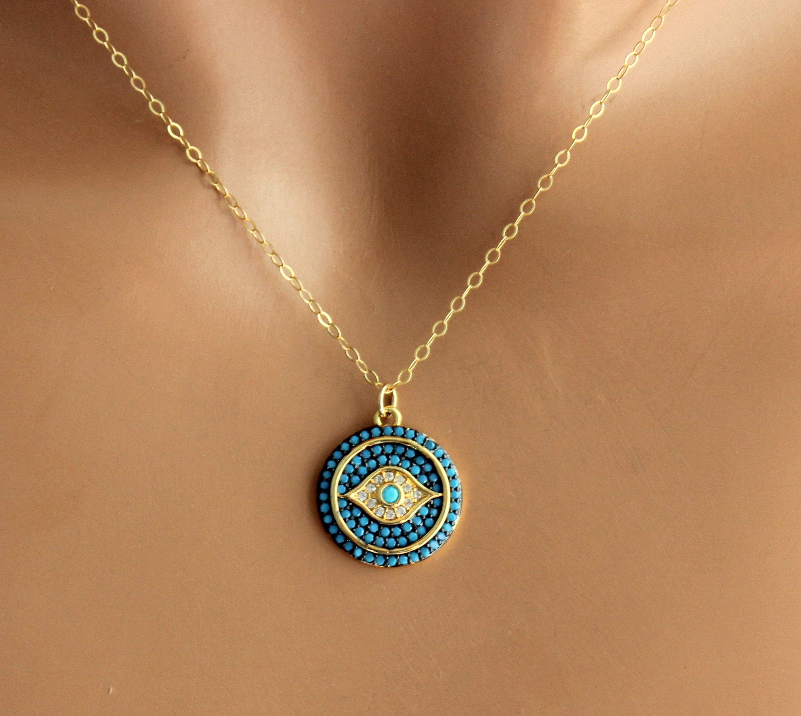 Dainty Evil Eye Necklace Women Ruby Red Crystals Small Eye Pendant ...