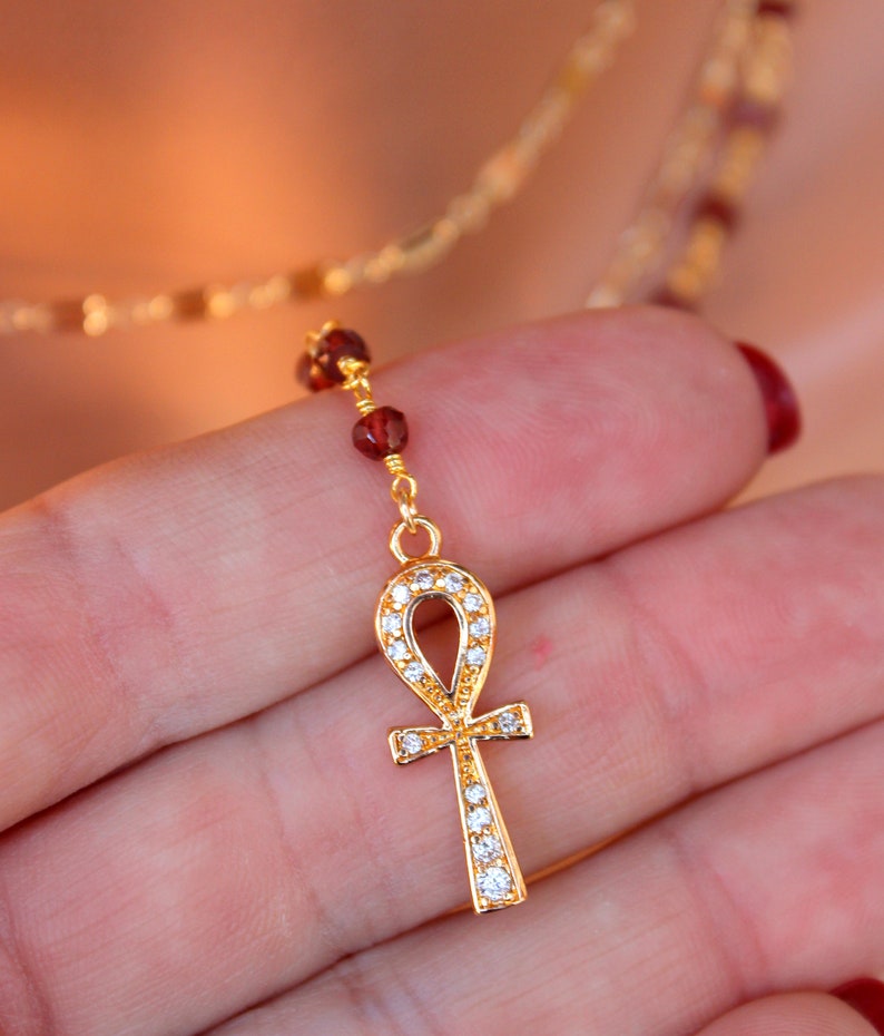 Gold Ankh Necklace Women Garnet Double Choker Multi Strand - Etsy