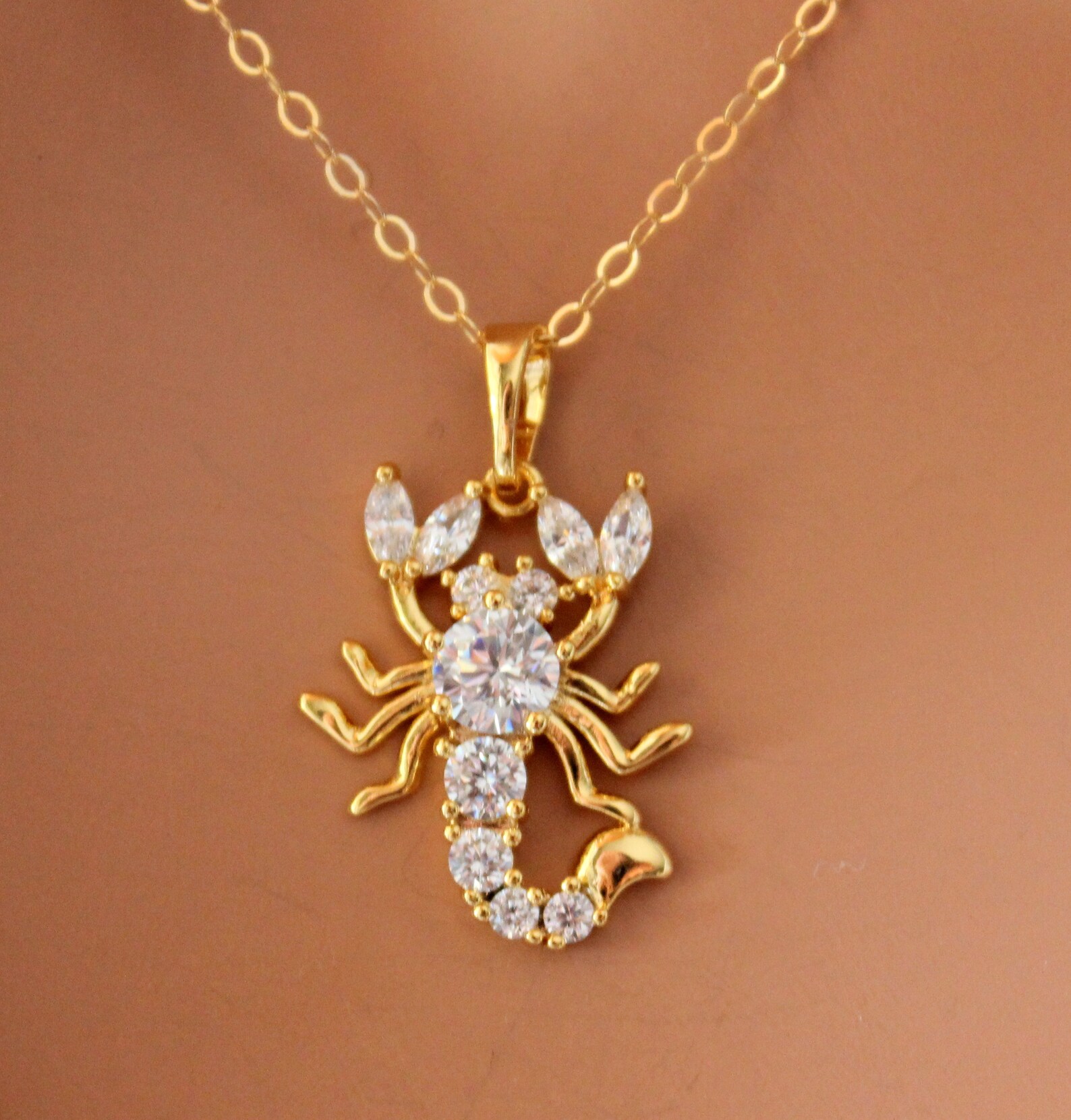 Gold Scorpio Pendant Necklace Women Gold Filled Scorpian Charm - Etsy