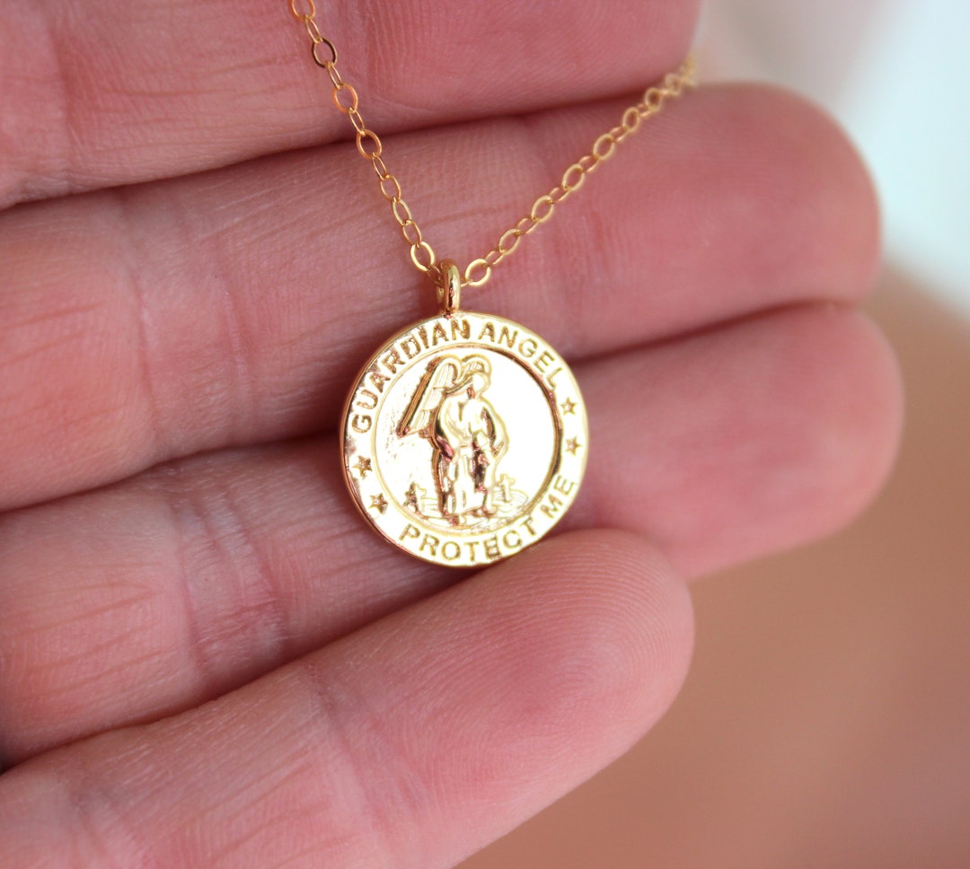 Gold Filled Guardian Angel Charm Necklace Dainty Small Protection ...