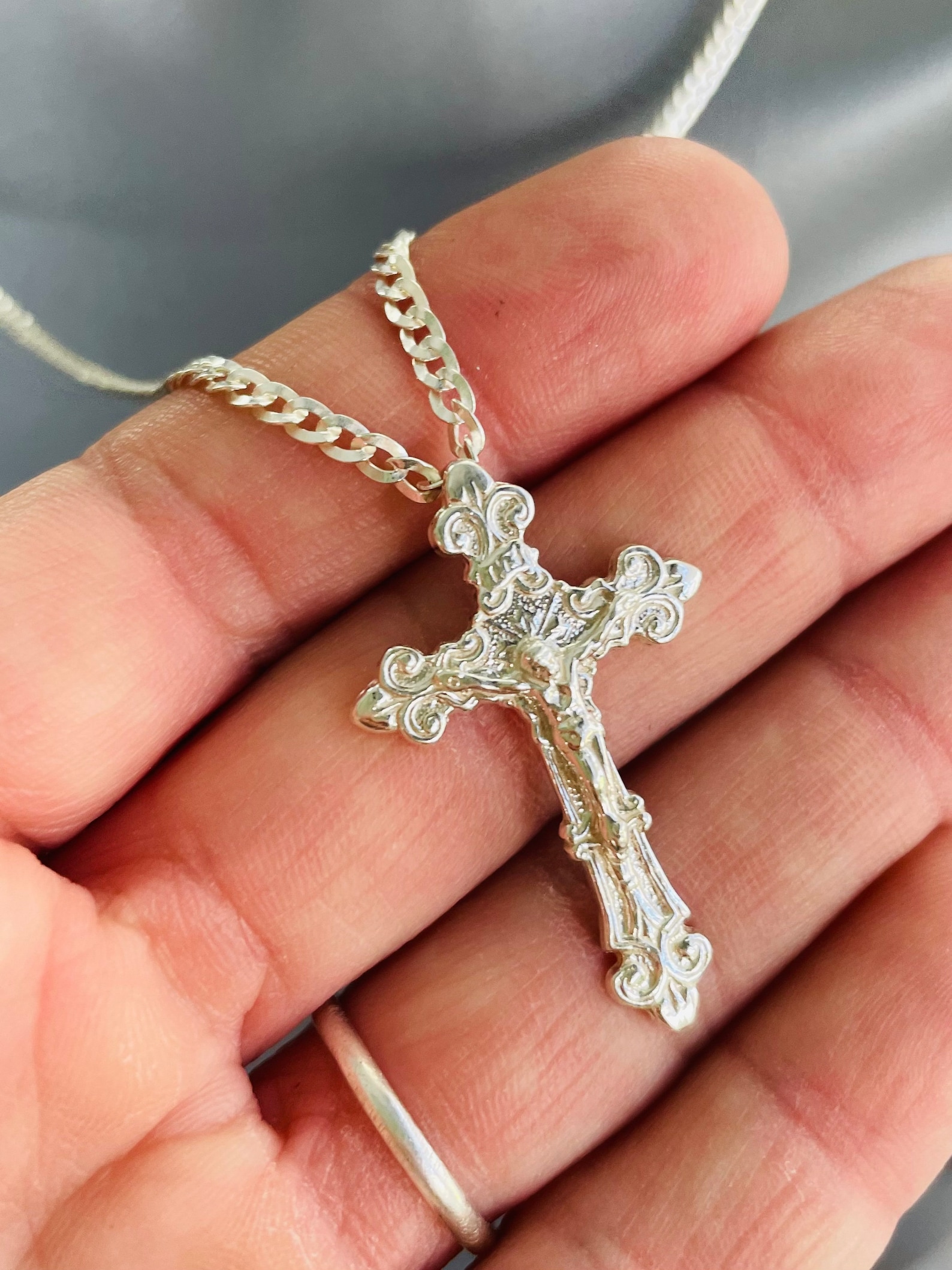 Large 925 Sterling Silver Crucifix Cross Pendant Necklace for - Etsy