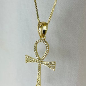 Gold Ankh Cross Necklace CZ Ankh Pendant Necklaces Gold Filled Large ...