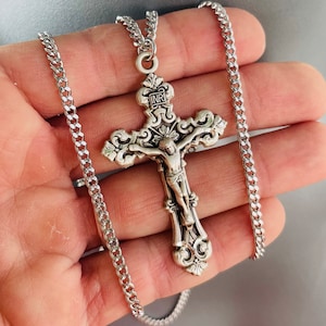 Very Large 925 Sterling Silver Crucifix Cross Pendant Necklace for Men ...
