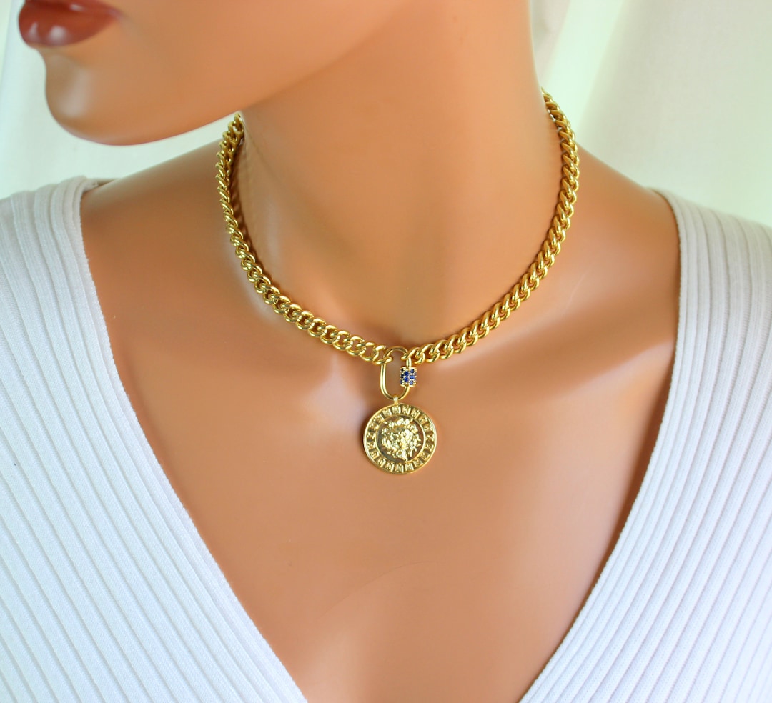 SALE Gold Chain Necklace, Gold Lion Head, Thick Chain, Gold Filled ...