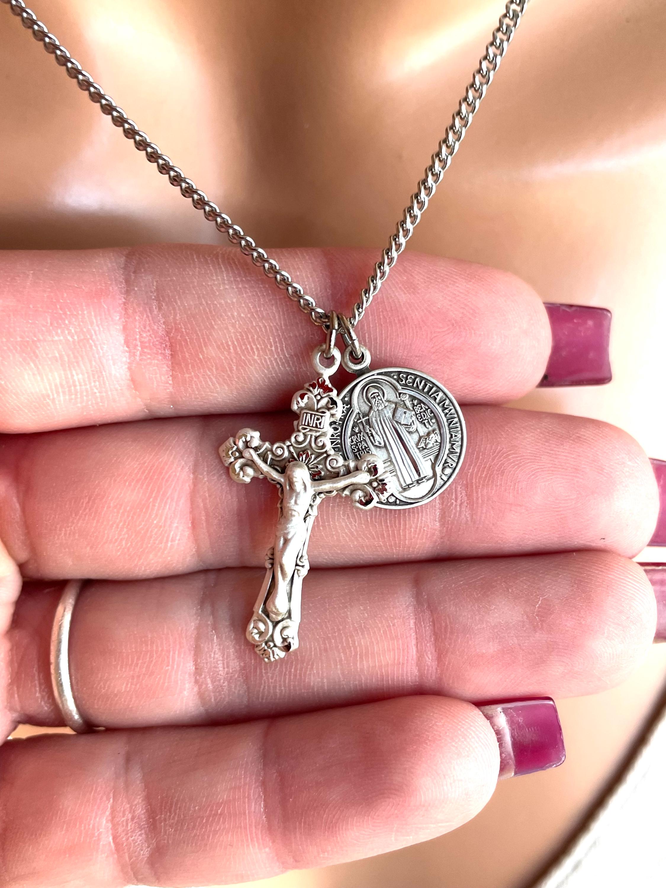 Men’s Gold Crucifix Cross Necklace Saint Benedict Pendant Necklace ...