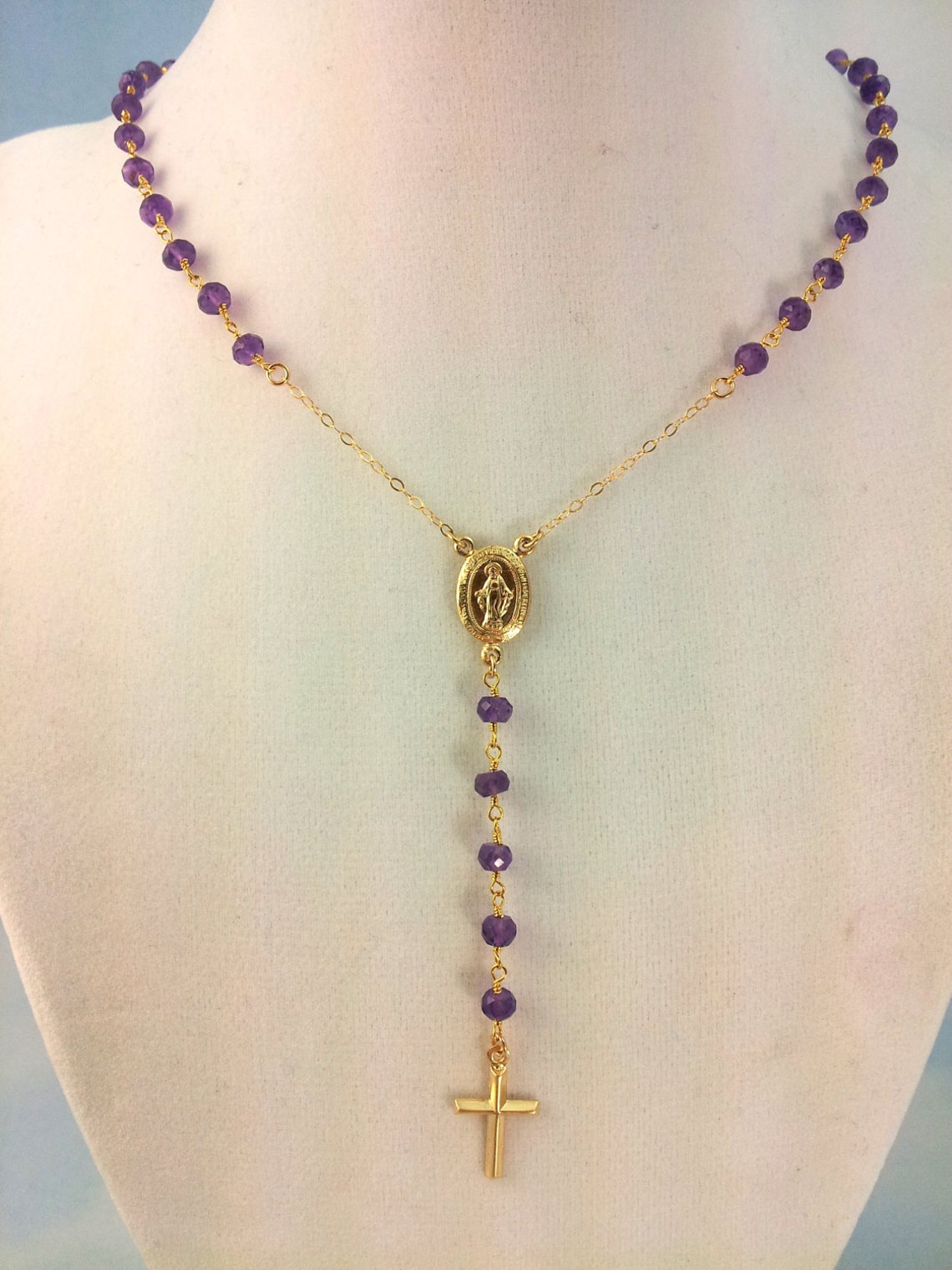 Cross Necklace Women Rosary Necklaces Amethyst Gold Filled - Etsy
