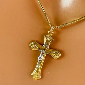 Sterling Silver Crucifix Cross Necklace Gold Filled Box Chain Jesus Two ...