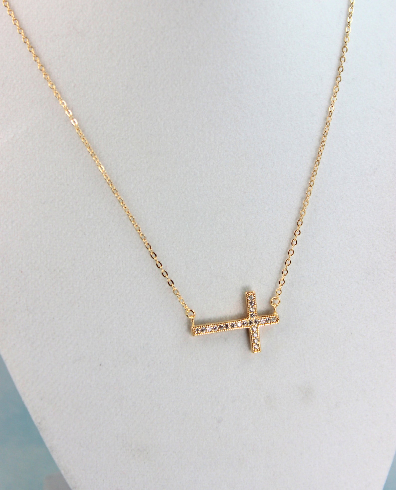 Sale Gold Filled Sideways Cross Necklace Women Sideway Crystal | Etsy
