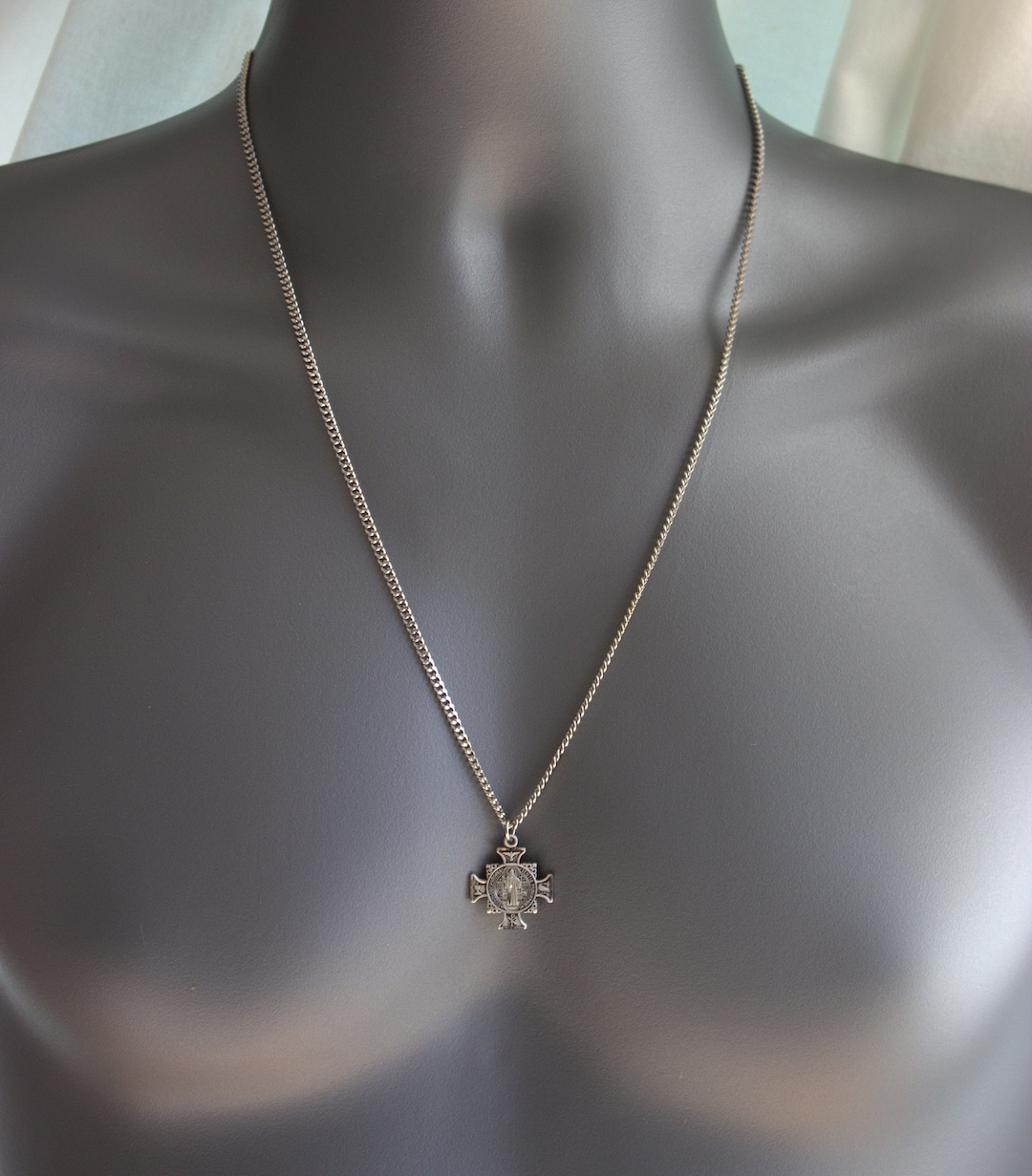 Sterling Silver Maltese Cross Necklace Men Saint Benedict Pendant ...