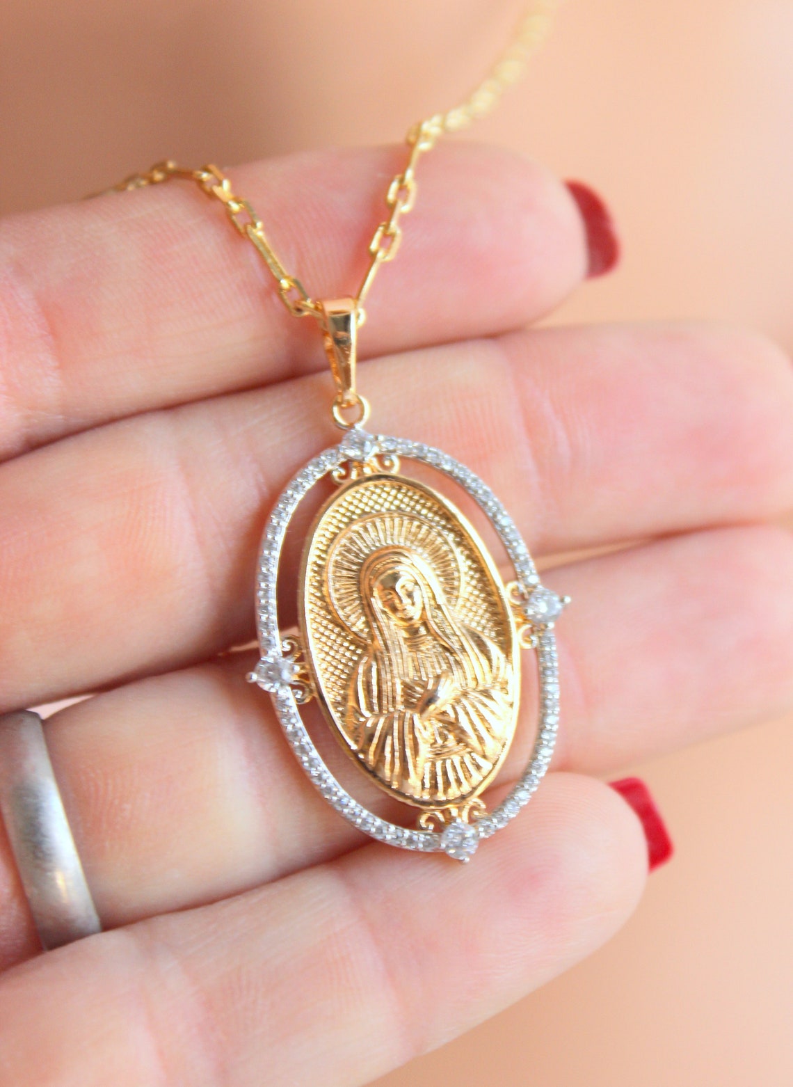 Gold Filled Virgin Mary Necklace Women Two Tone Large Mary - Etsy