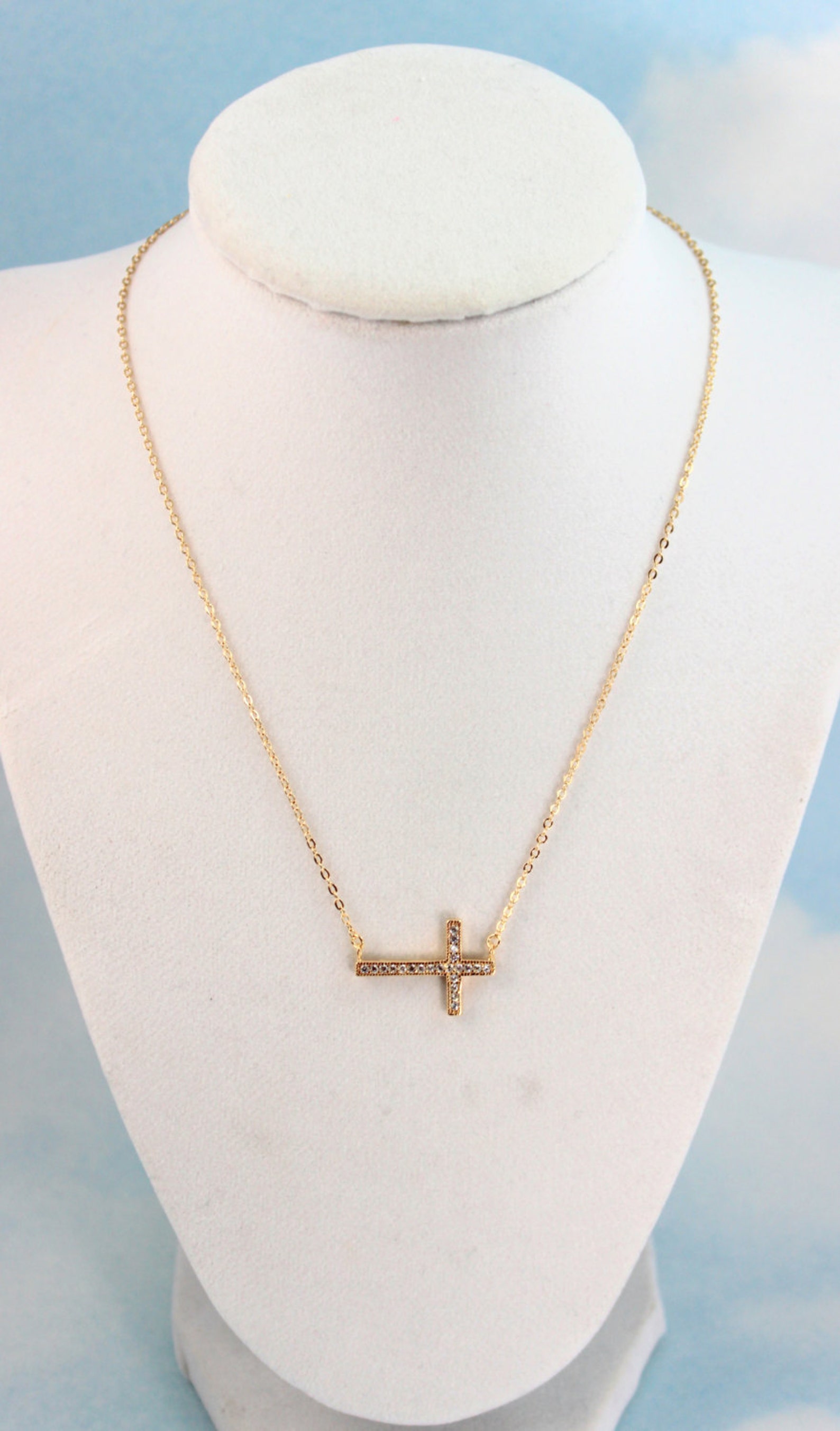 Sale Gold Filled Sideways Cross Necklace Women Sideway Crystal | Etsy