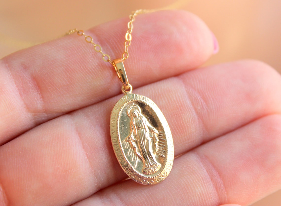 Large Mother Mary Pendant Necklace Sterling Silver Gold - Etsy
