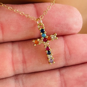 Small Colorful Cross Necklace Dainty Gold Filled Cross Necklaces, Women ...