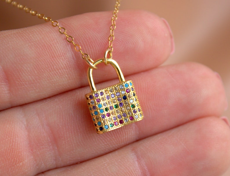 BEST SELLER Colorful Gold Lock Charm Necklace Small Daitny - Etsy