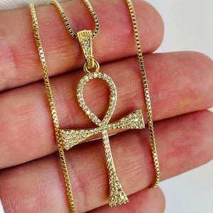 Gold Ankh Cross Necklace CZ Ankh Pendant Necklaces Gold Filled Large ...