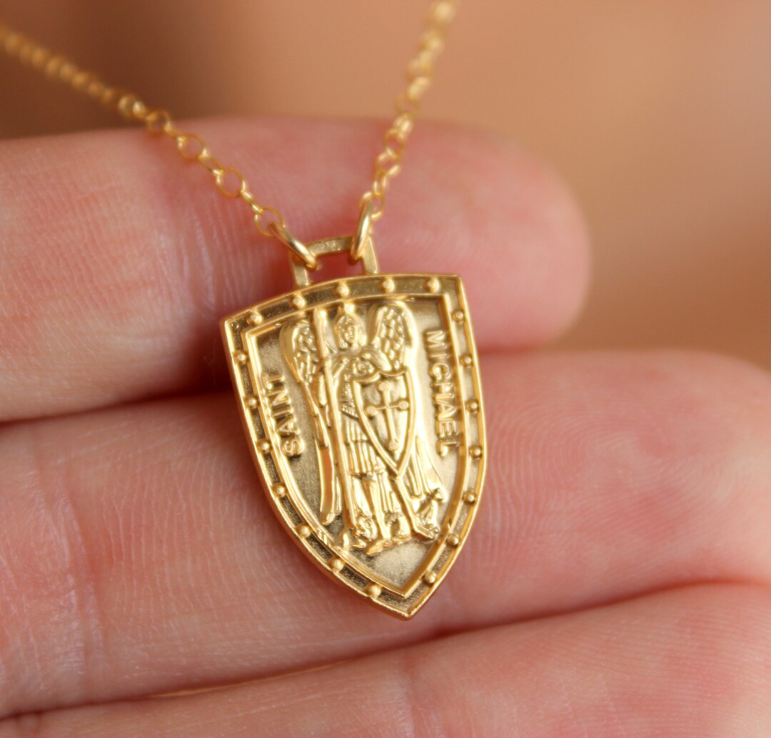 Gold Saint Michael Shield Necklace Women Sterling Silver St Michael ...