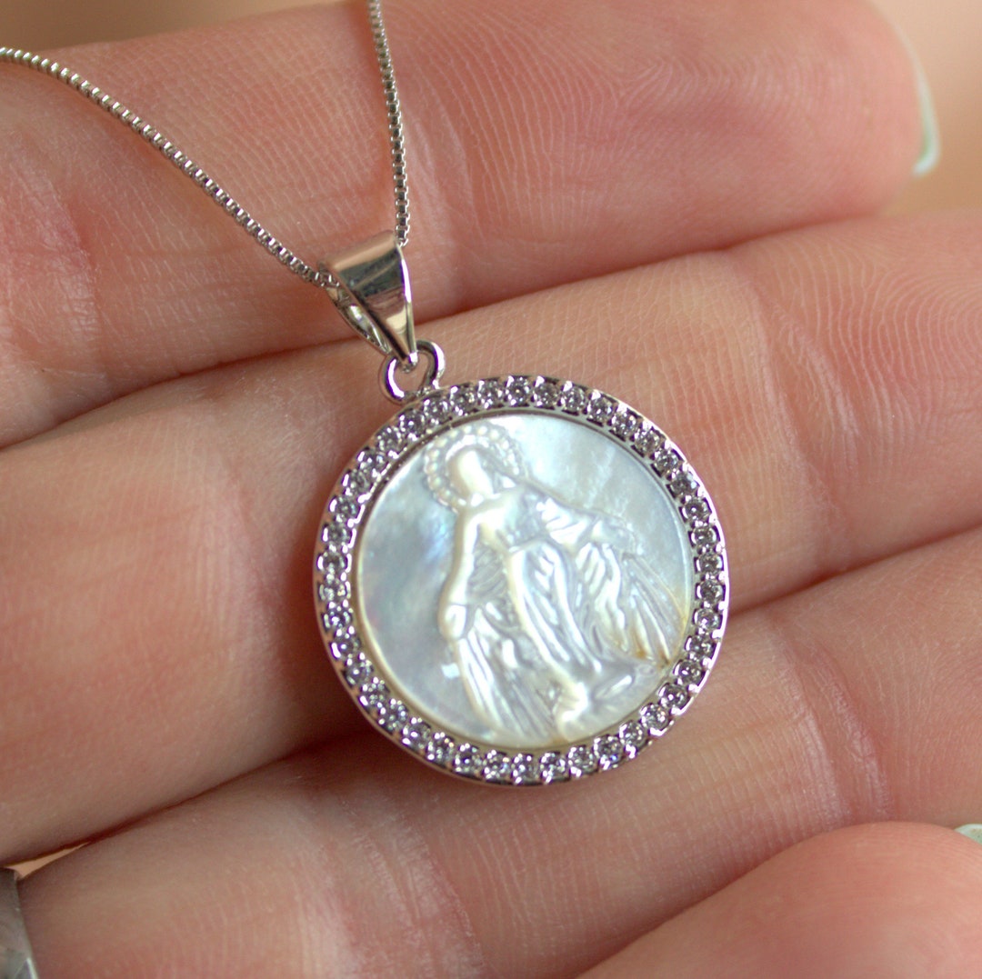 BEST SELLER Silver Virgin Mary Necklace Rose Gold Mother of Pearl ...