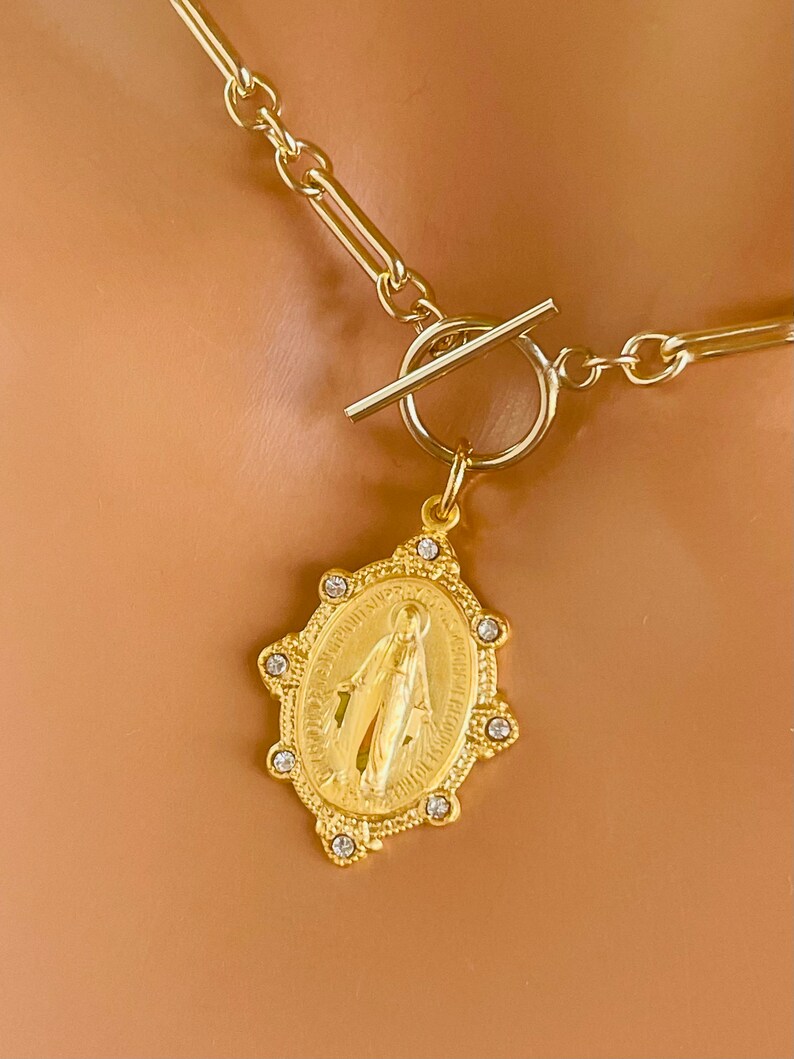 Gold Mary Miraculous Charm Necklace Sterling Silver Choker Necklace ...