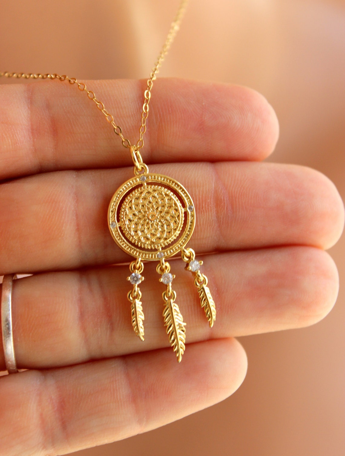 Dream Catcher Necklace 14k Gold Filled Dreamcatcher Charm - Etsy