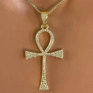 Gold Ankh Cross Necklace CZ Ankh Pendant Necklaces Gold Filled Large ...
