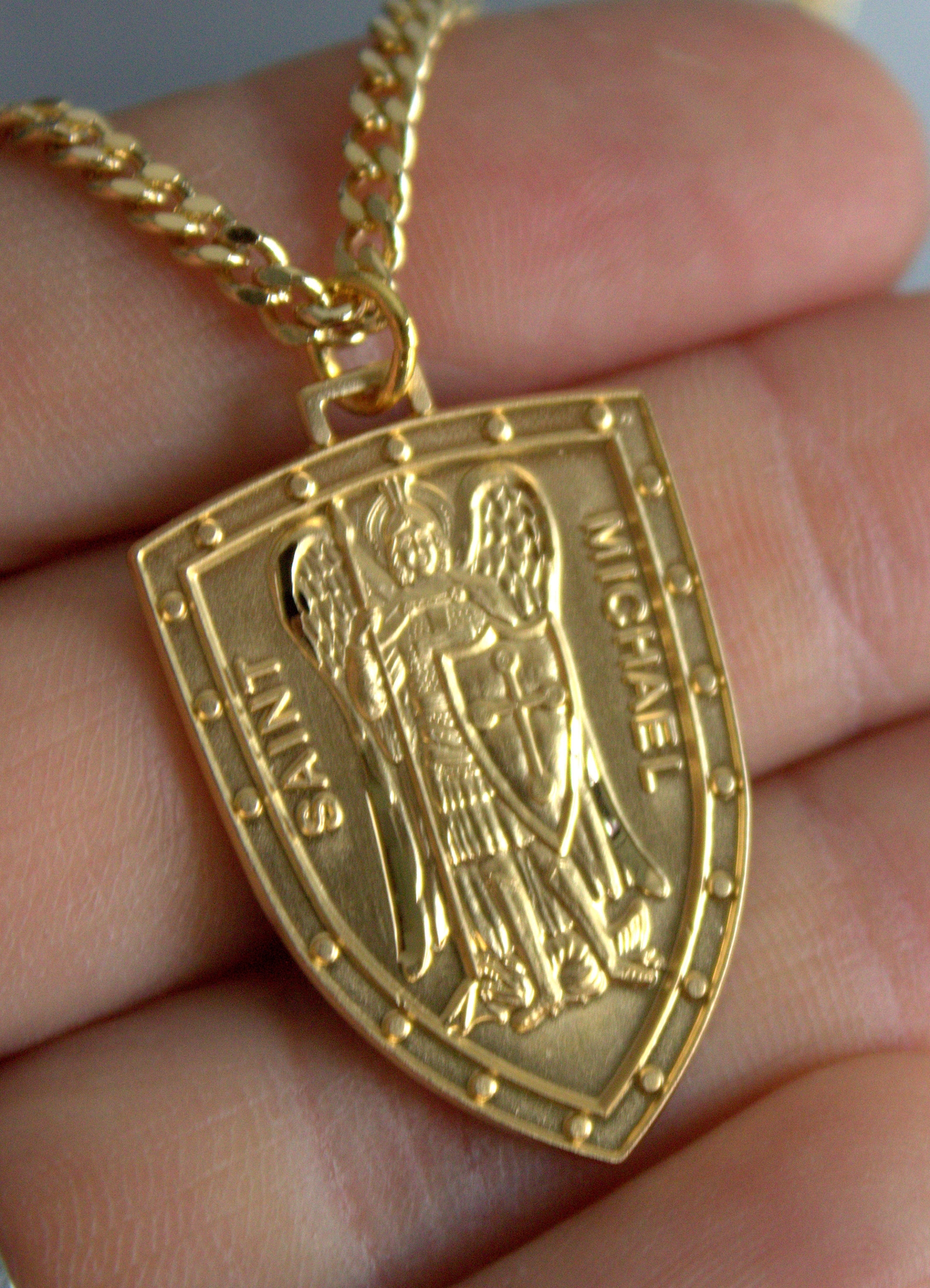 Gold Saint Michael Shield Pendant Necklace Men 925 Sterling - Etsy