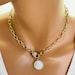 Gold Miraculous Pendant Choker Virgin Mary Mother of Pearl Charm ...