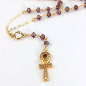 Gold Ankh Necklace Women Gold Filled Purple Crystals Aunk Pendant ...