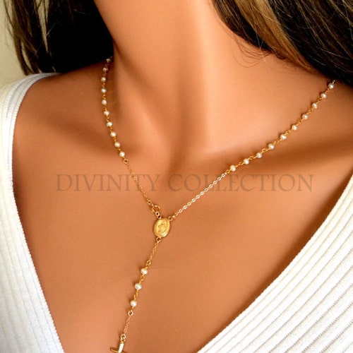 Best Seller Gold Rosary Necklace Women Multi Strand Cross Etsy