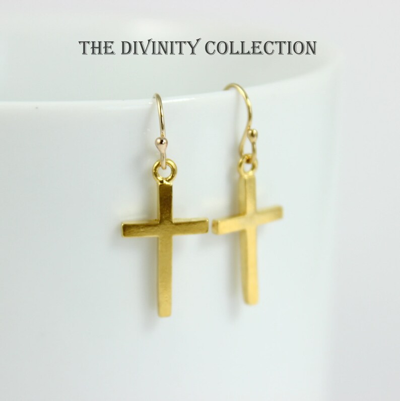 Gold Filled Cross Earrings Women Simple Crosses Dangling Drop - Etsy