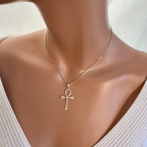 Gold Ankh Cross Necklace CZ Ankh Pendant Necklaces Gold Filled Large ...