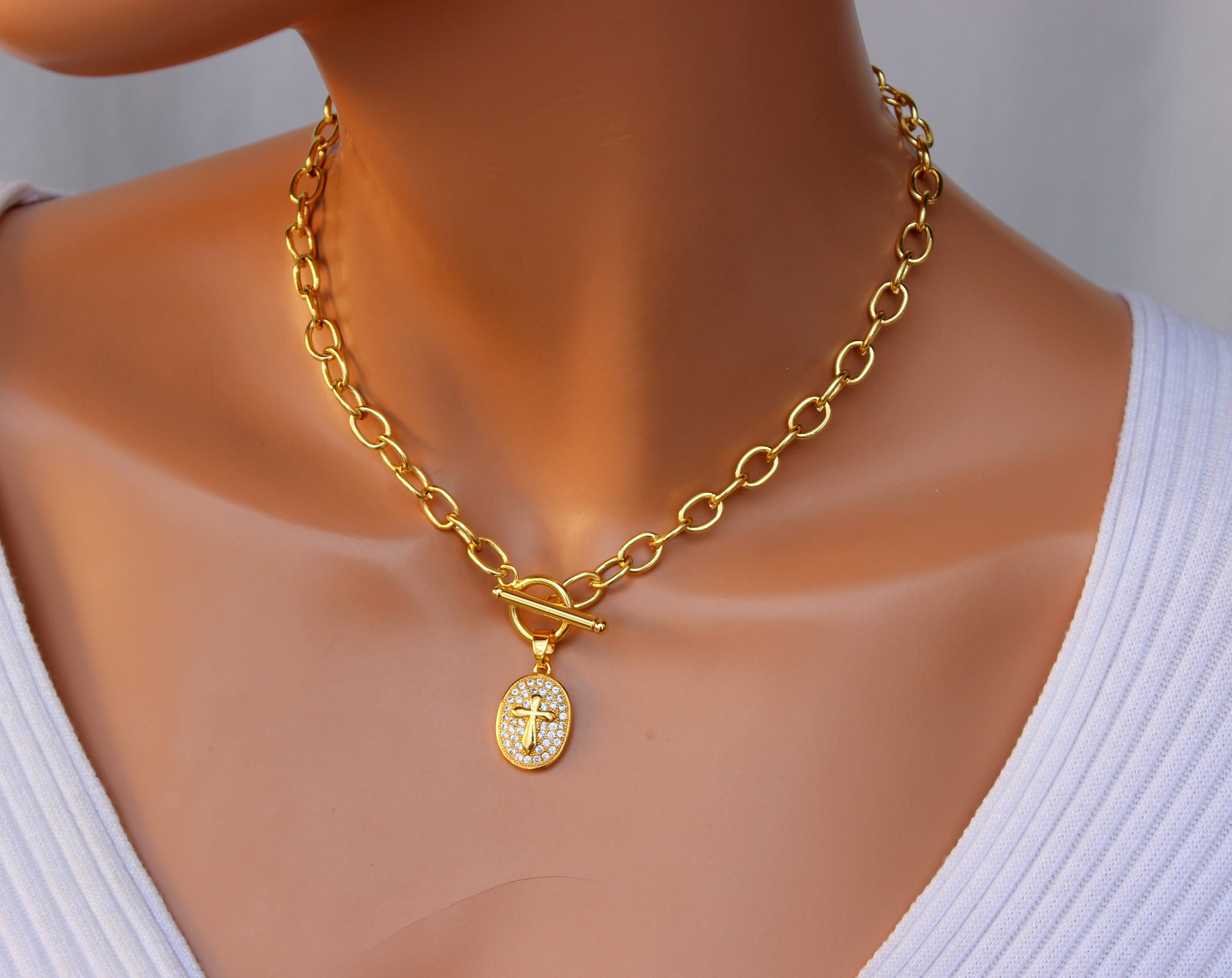 BEST SELLER White Gold Chain Choker Silver Cross Necklace CZ | Etsy