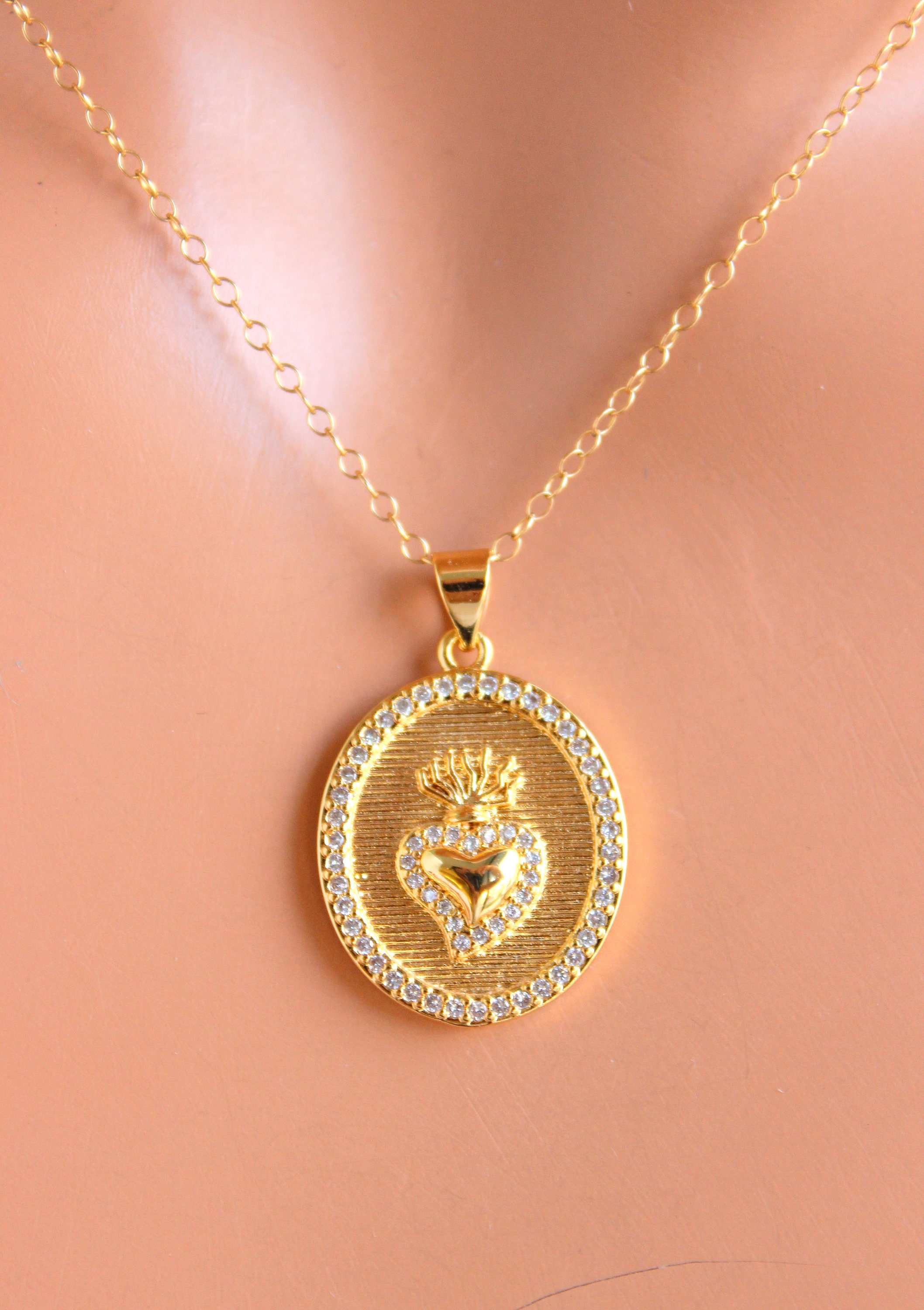 Gold Sacred Heart of Jesus Pendant Necklace Women Catholic | Etsy
