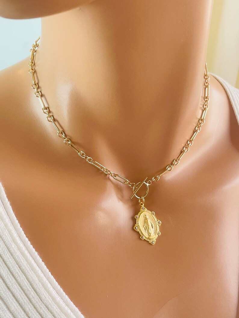 Gold Mary Miraculous Charm Necklace Sterling Silver Choker Necklace ...