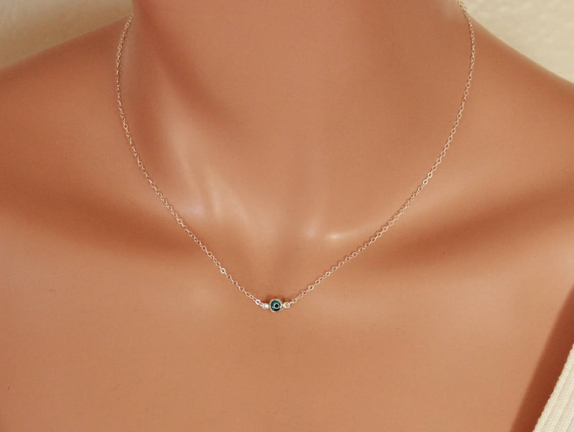 Tiny Evil Eye Necklace Gold Filled Sterling Silver Small Blue Eyes ...