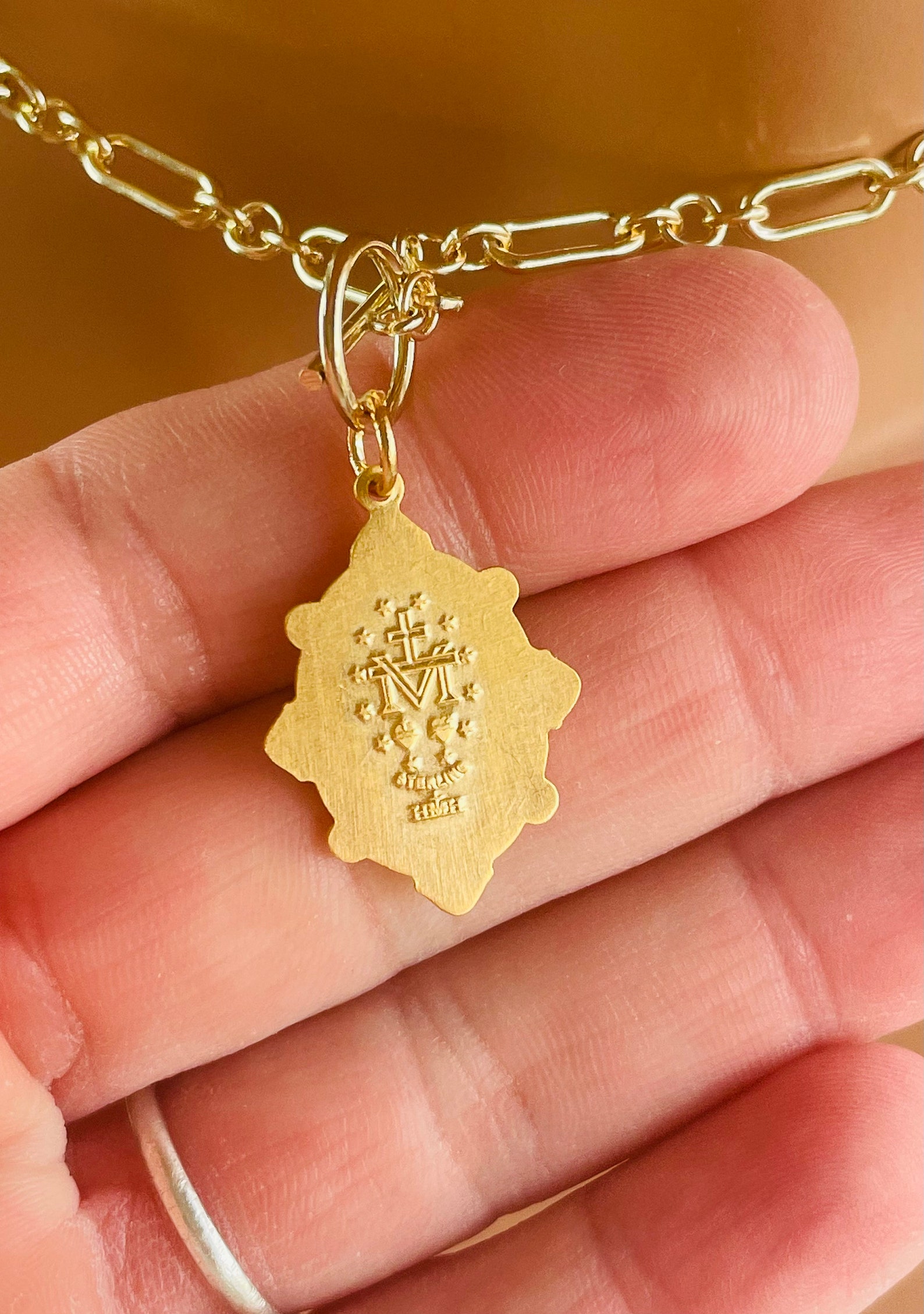 Gold Mary Miraculous Charm Necklace Sterling Silver Choker Necklace ...