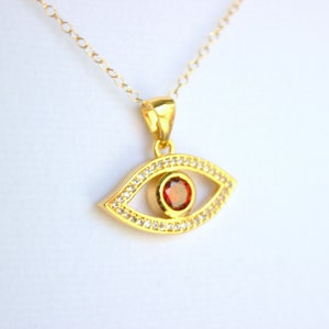 SALE Gold Evil Eye Necklace Women Red Ruby Pave Crystal Eye Charm ...