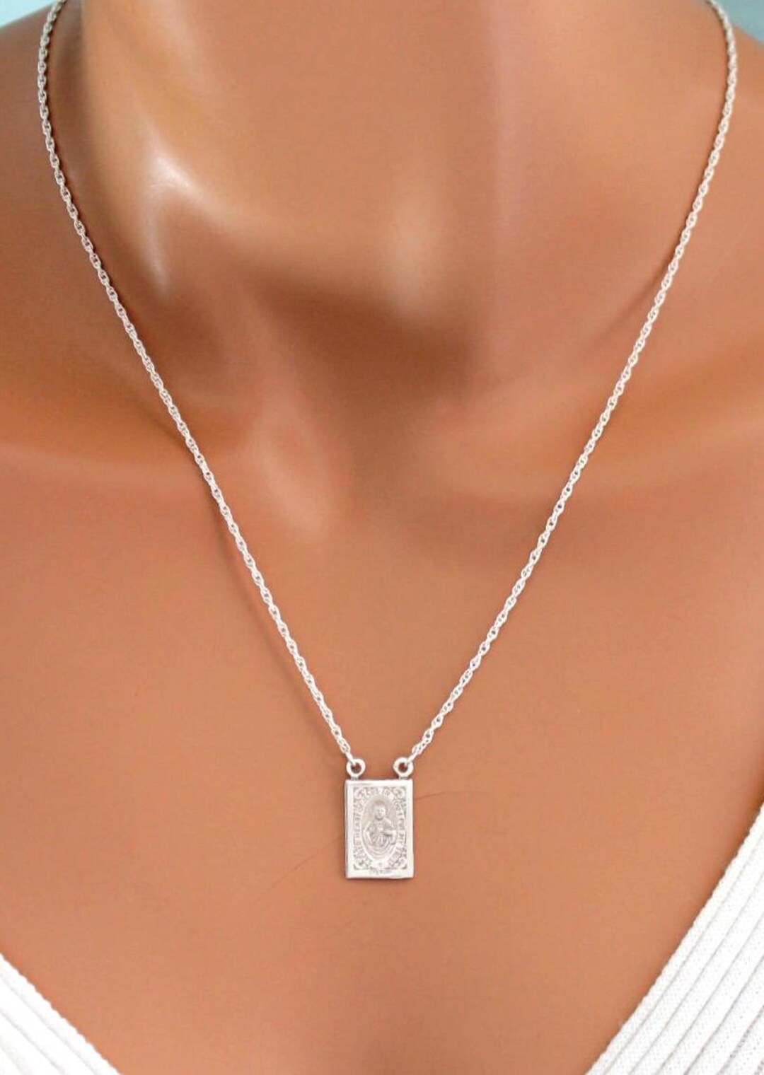 Sterling Silver Scapular Necklace Double Pendant Catholic Jewelry Women ...