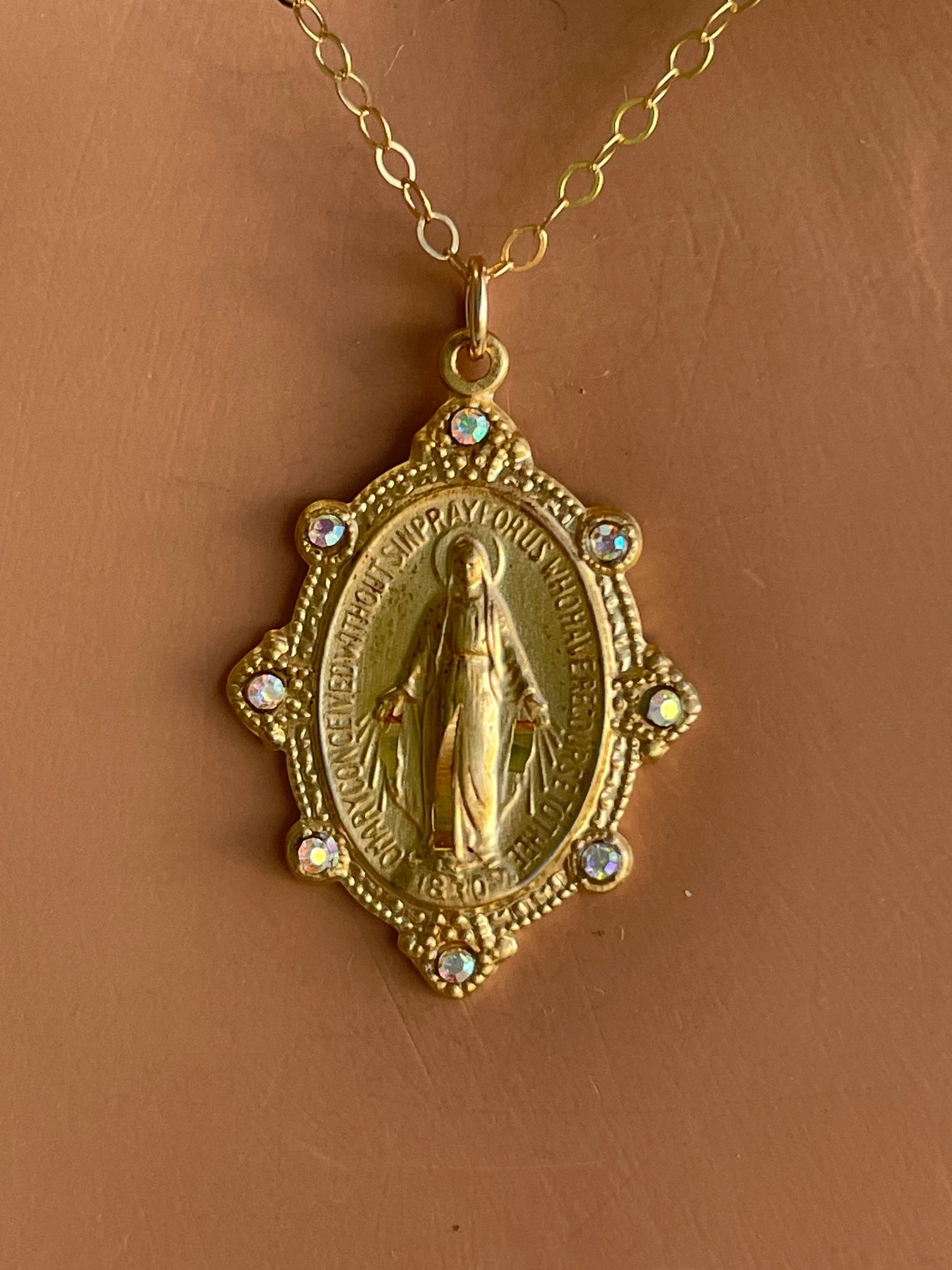 Gold Miraculous Medal Necklace Mother Mary Medallion Pendant - Etsy