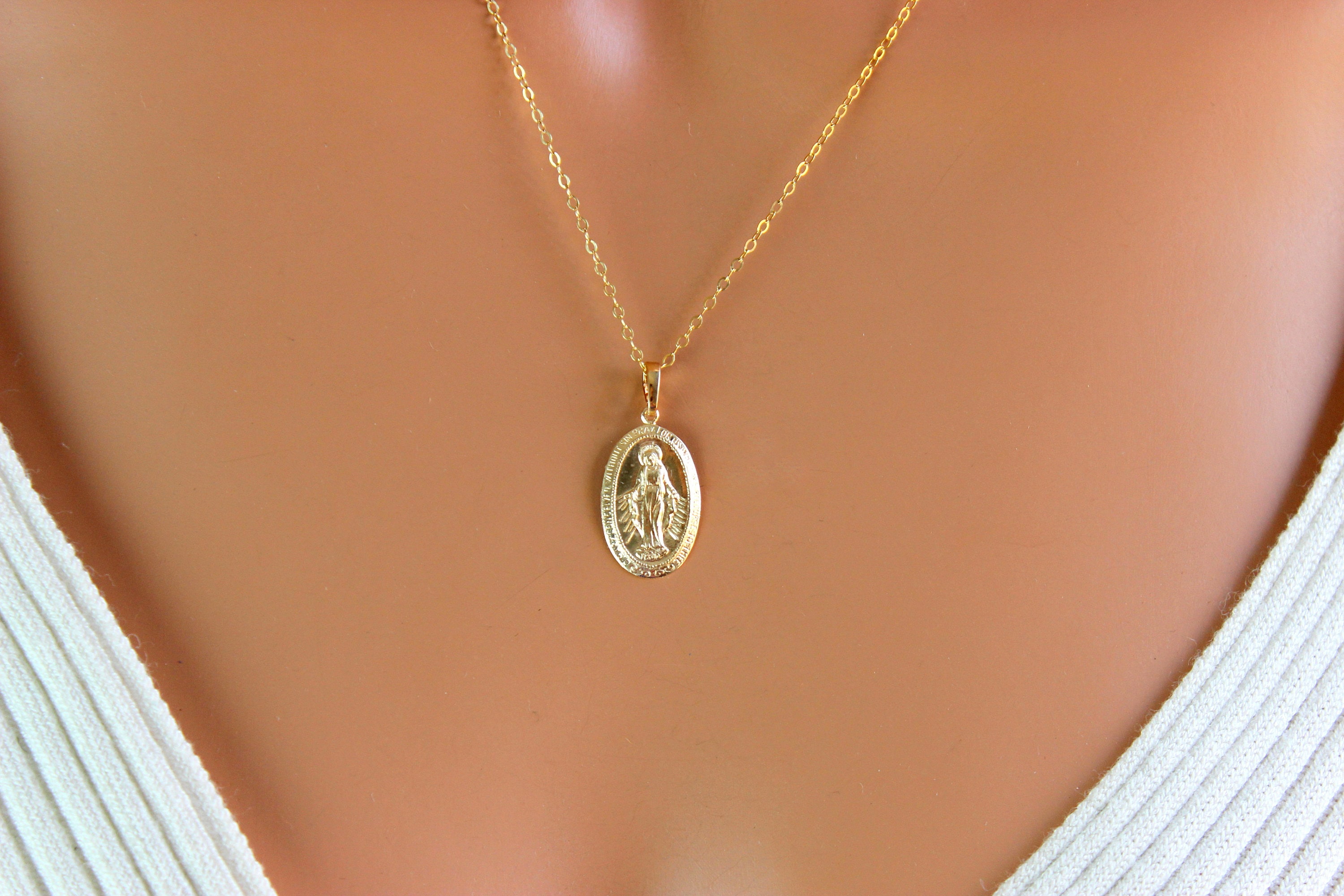 Large Mother Mary Pendant Necklace Sterling Silver Gold | Etsy