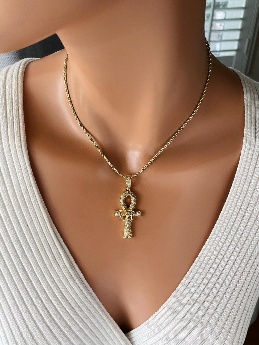Gold Ankh Cross Necklace Cz Ankh Pendant Necklaces Gold Filled Large ...
