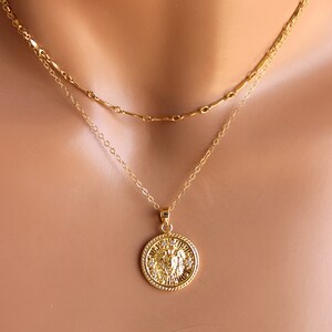 SALE Gold Link Choker Gold Coin Chain Set | Gold Lion Pendant Necklace ...