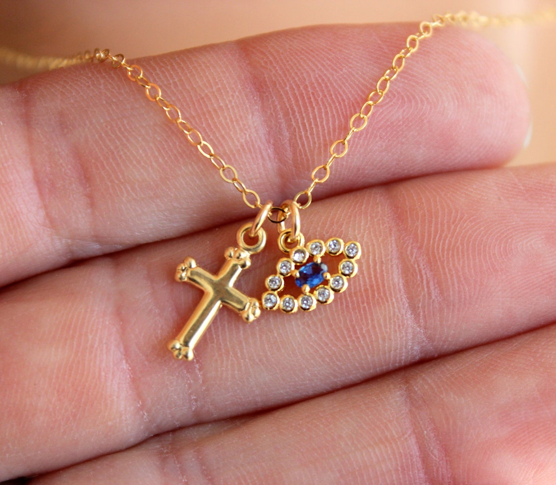 Dainty Gold Filled Evil Eye Cross Charm Necklace Small Tiny - Etsy