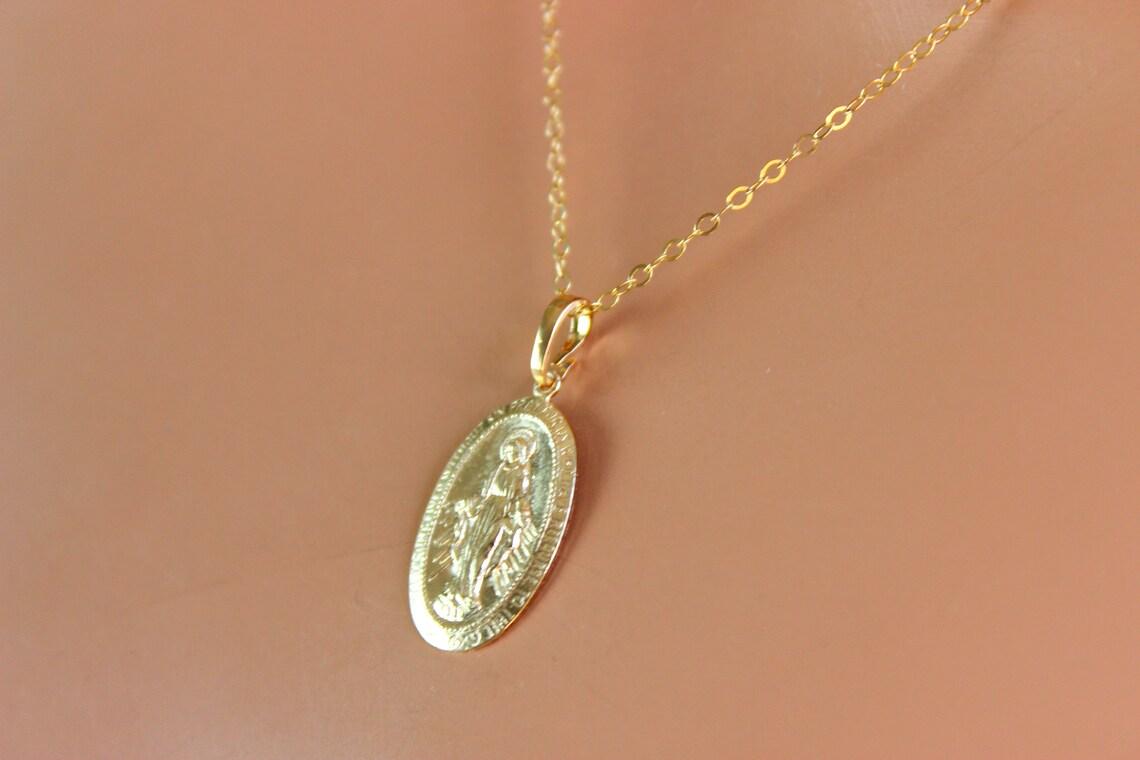 Large Mother Mary Pendant Necklace Sterling Silver Gold - Etsy