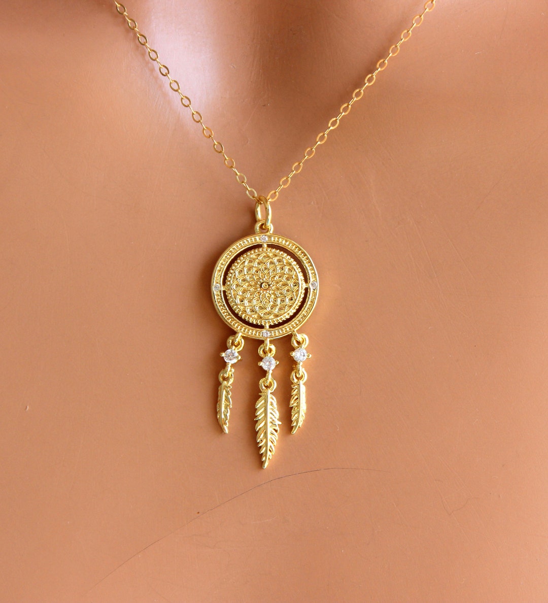 Dream Catcher Necklace 14k Gold Filled Dreamcatcher Charm Necklace ...