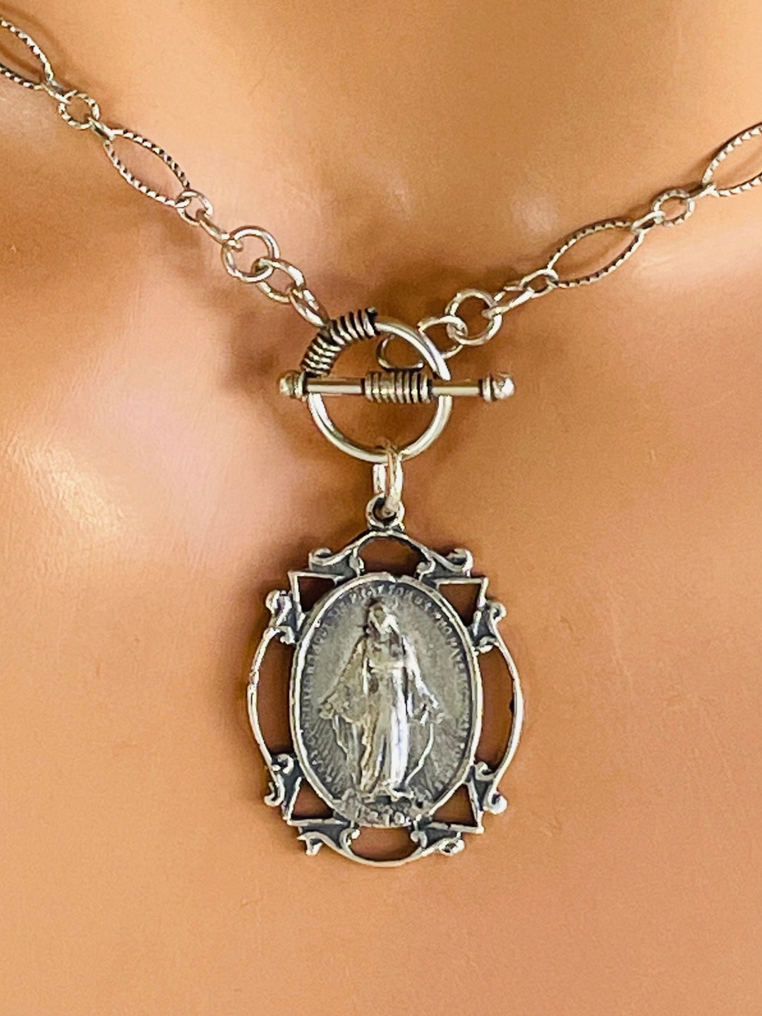 Sterling Silver Mary Pendant Necklace Women Miraculous Medal Necklaces ...