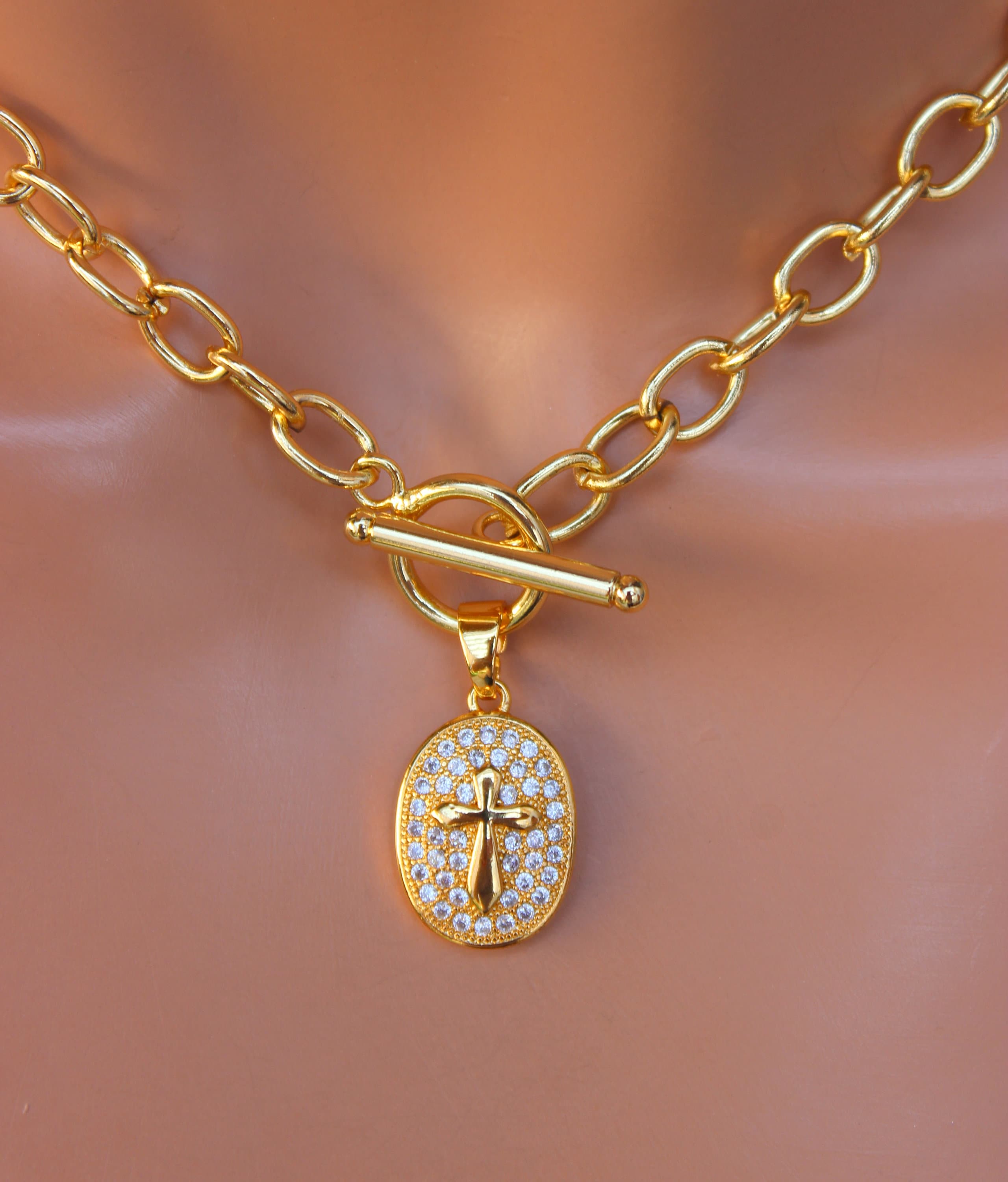 BEST SELLER White Gold Chain Choker Silver Cross Necklace CZ | Etsy