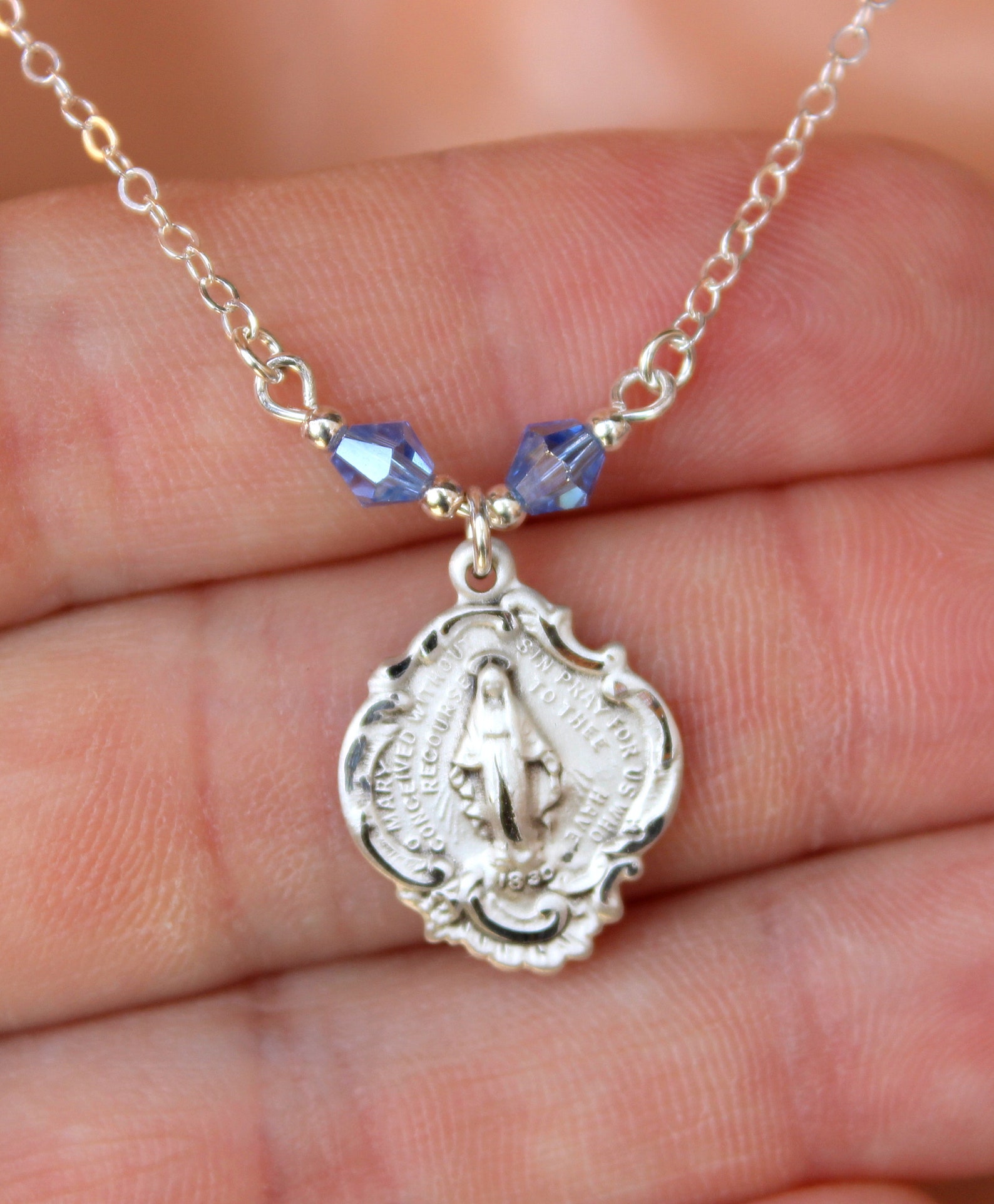 Sterling Silver Mother Mary Charm Necklace Miraculous Medal - Etsy