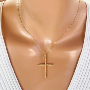 Gold Cross Necklace Turquoise Crystal Cross Pendant Women Thin Skinny ...