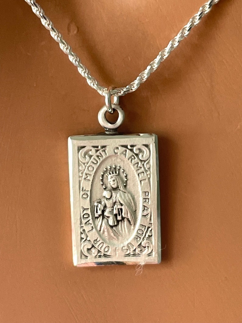 Sterling Silver Scapular Necklace: Lady of Mount Carmel, Jesus Charm - Etsy