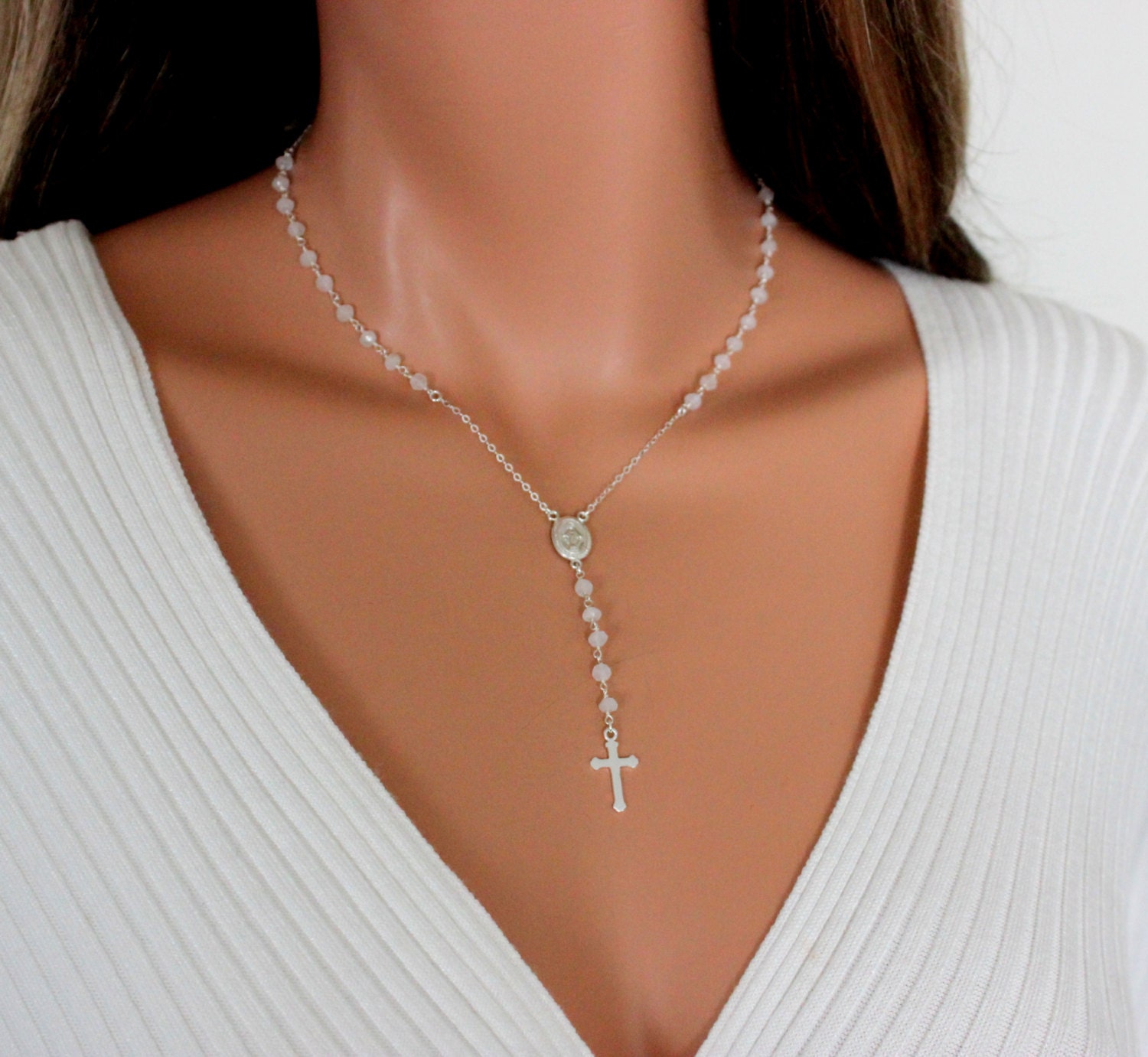 Rosary Necklaces Sterling Silver Moonstone Necklace Womens Etsy